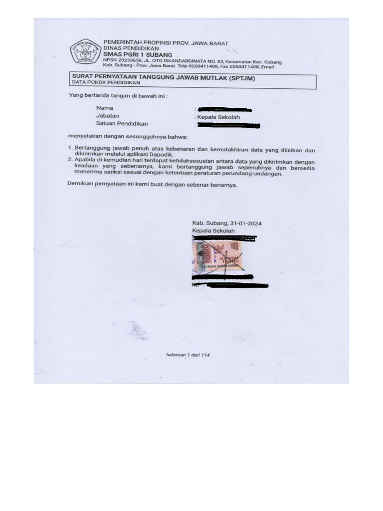 ISI File SPTJM Halaman Bermaterai | PDF