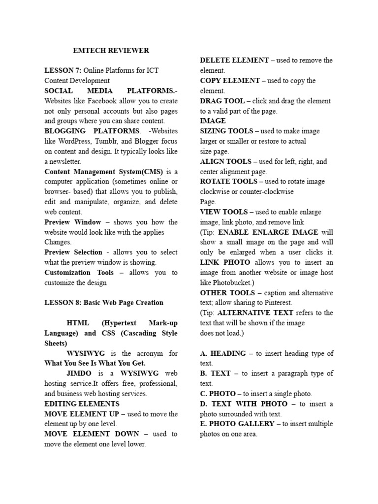 Emtech Reviewer | PDF | Hyperlink | Websites