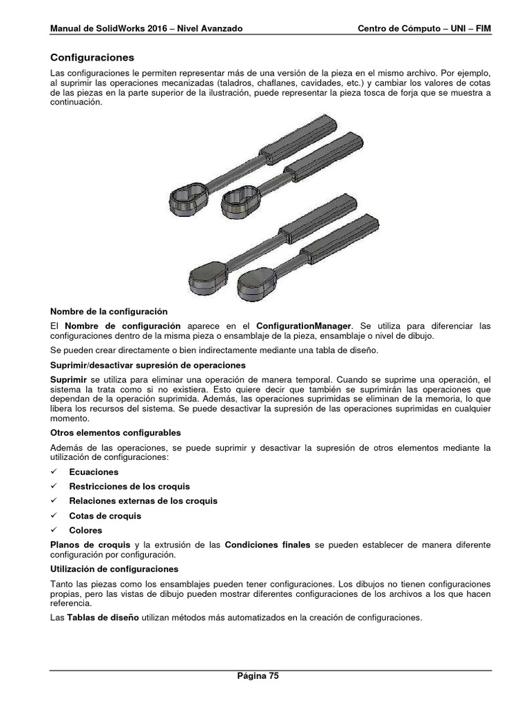 Manual SolidWorks Avanzado Configuraciones | PDF | Ecuaciones | Ventana ...