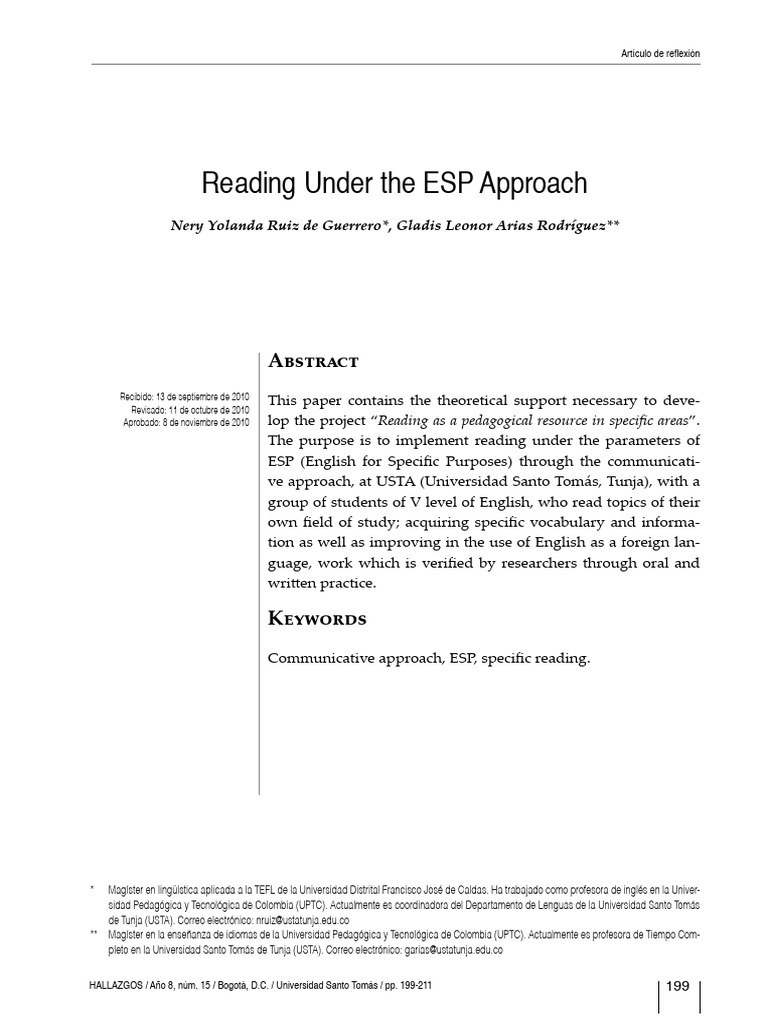 Reading Under The ESP Approach | PDF | Lingüística | Comunicación humana