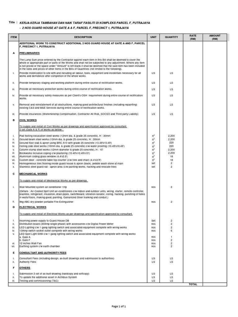 Appendix 1 - Bills of Quantities2 | PDF | Concrete | Building Engineering