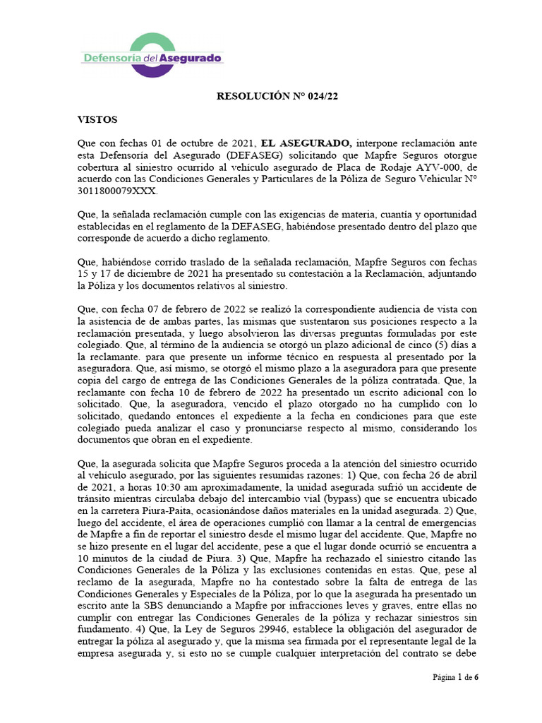1374res 024 - 22 Exp 4893 - Mapfre | PDF | Póliza de seguros | Seguro