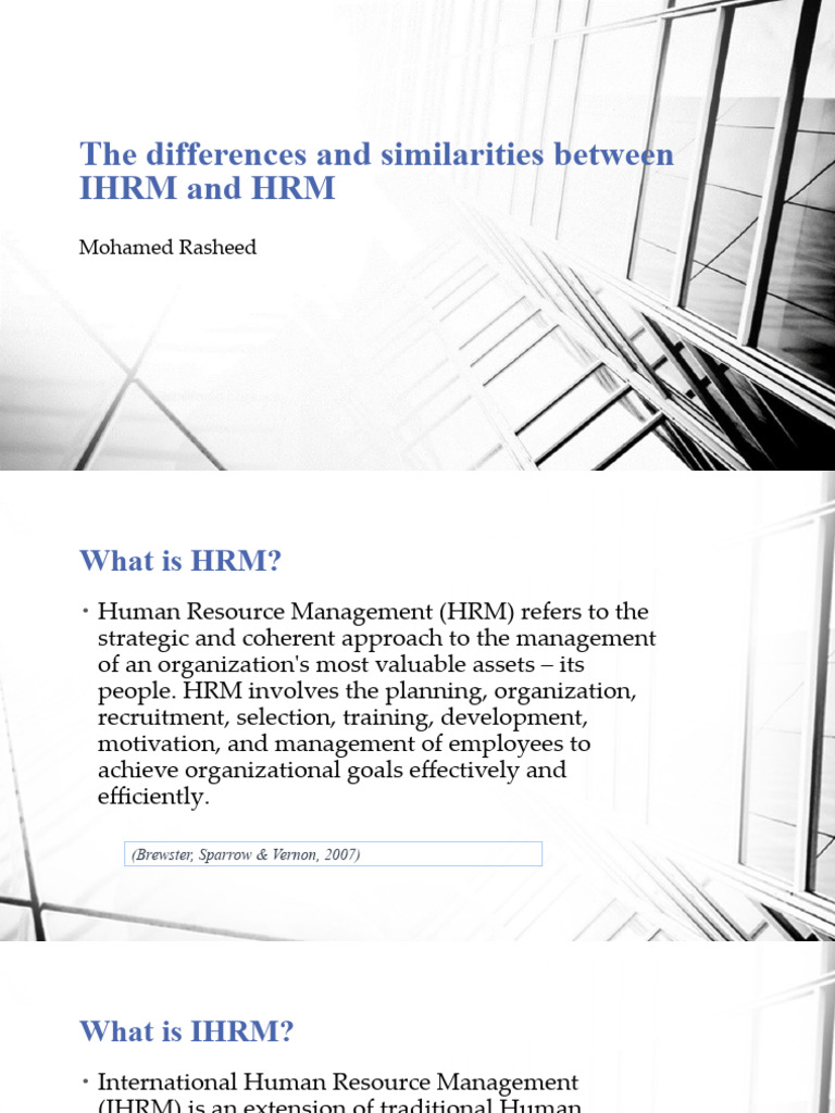 The Differences and Similarities Between IHRM and HRM | PDF | Cost Of Living | Human Resource ...