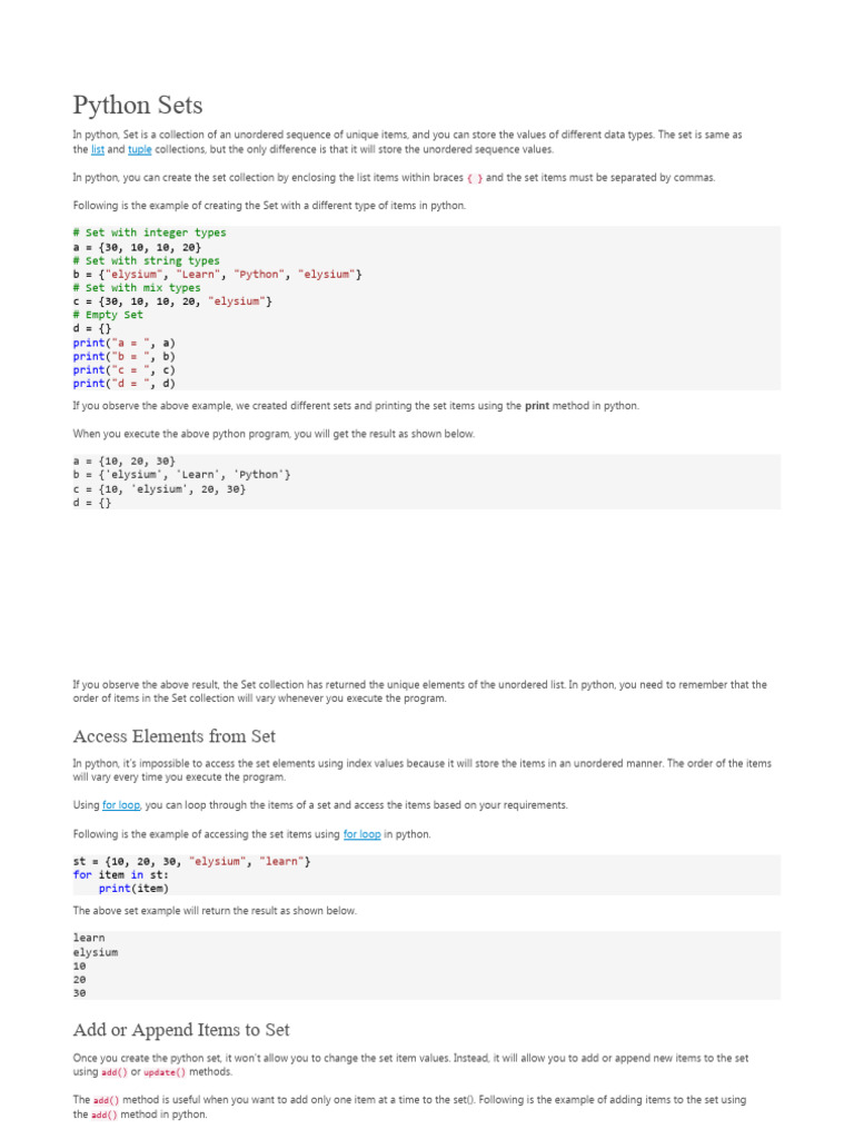 Python Sets | PDF | Computer Engineering | Software Engineering