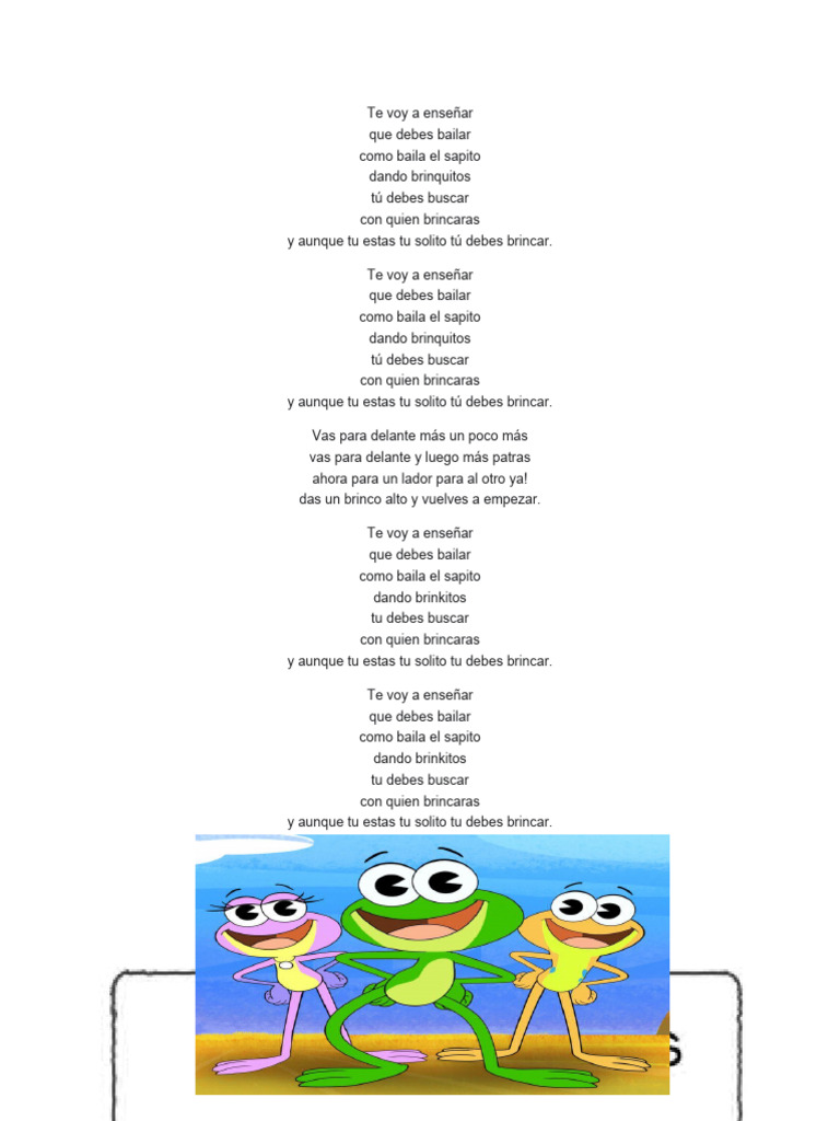 Letra y baile del sapito infantil | PDF | Poesía