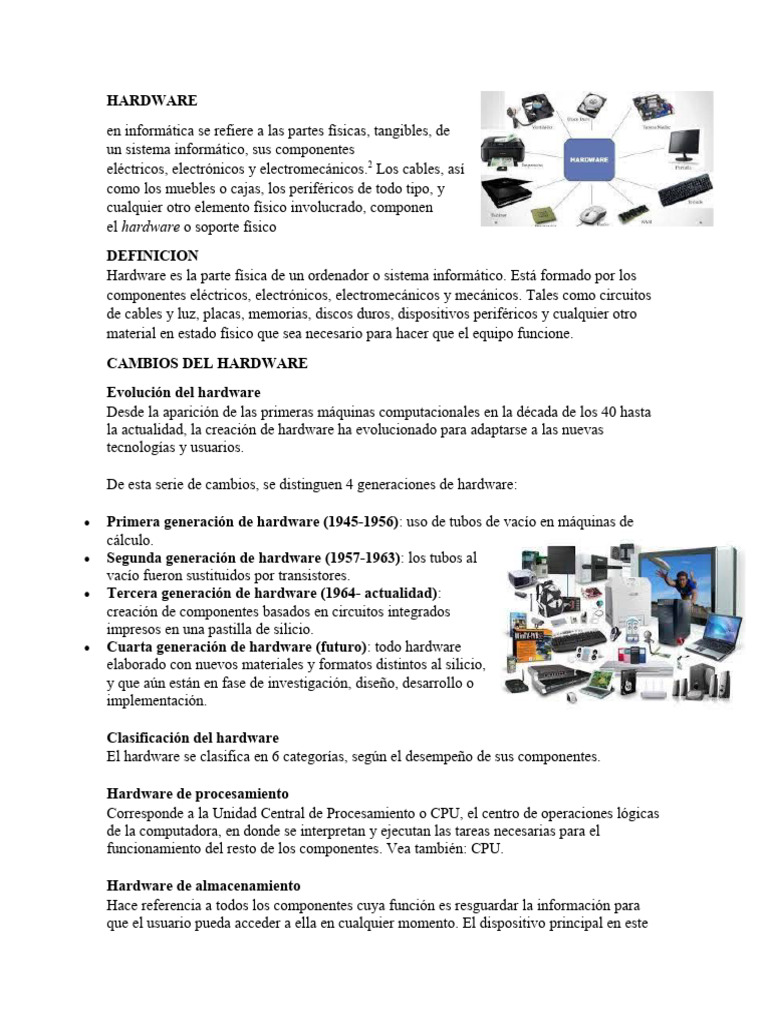 Definición y Evolución del Hardware | PDF | Hardware de la computadora ...