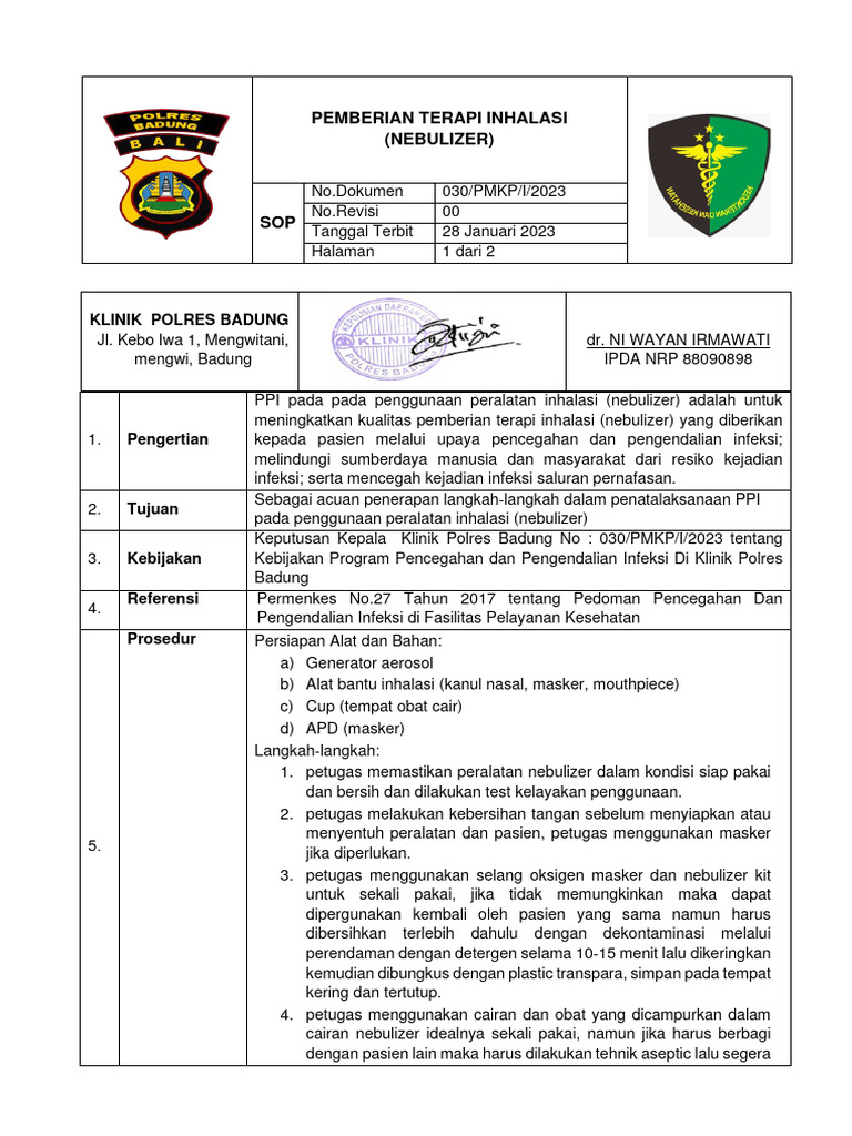 SOP Nebulizer Klinik Polres Badung | PDF