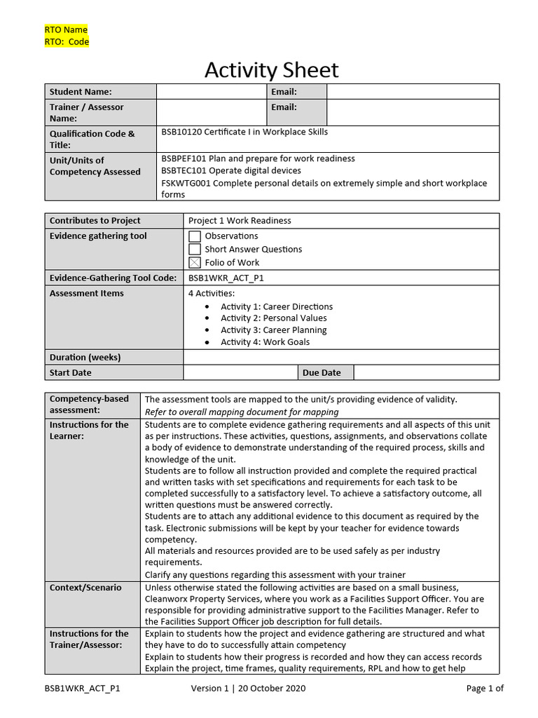 Work Readiness Assessment Activities | PDF | Multimedia | Teachers