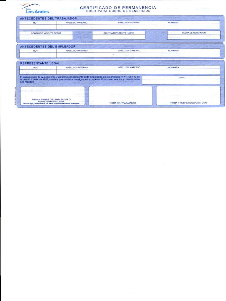 Certificado de Permanencia para Cobro de Beneficio Caja Los Andes | PDF Certificado de Permanencia para Cobro de Beneficio Caja Los Andes | PDF