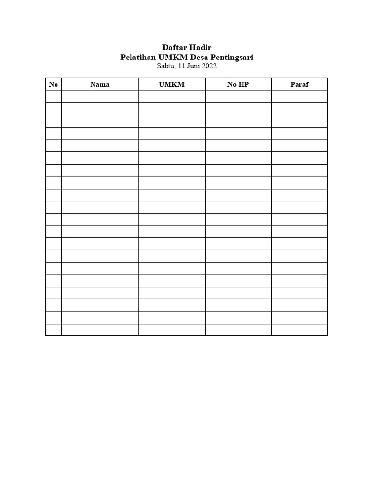 Daftar Hadir UMKM | PDF