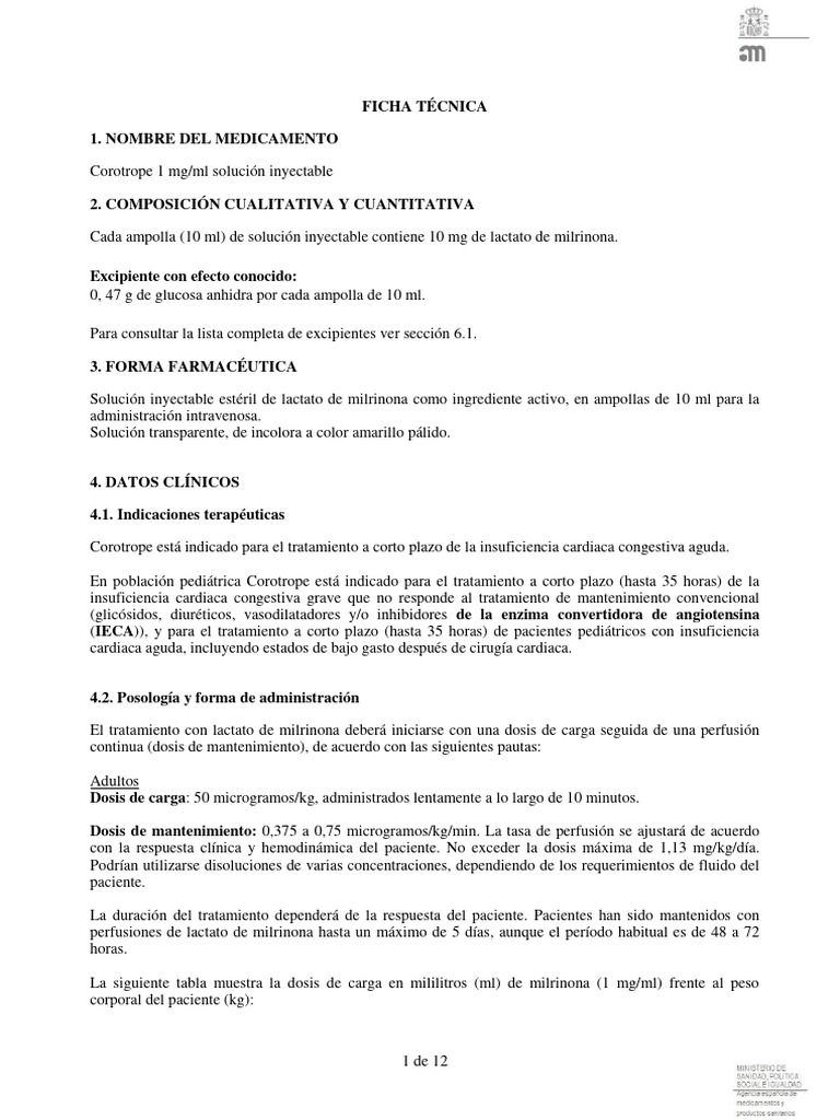 MILRINONA | PDF | Insuficiencia cardíaca | Infarto de miocardio