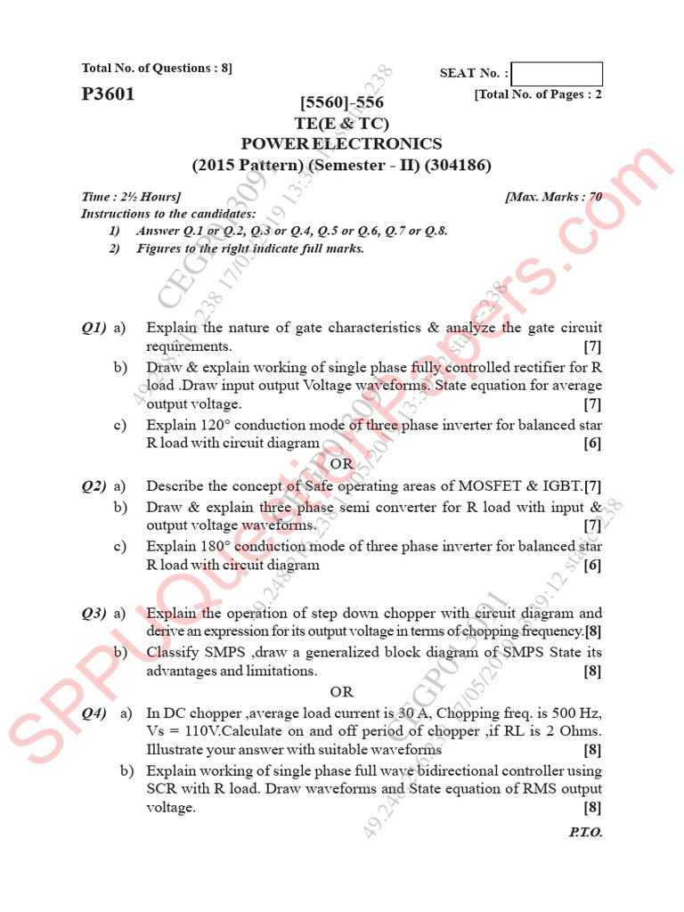 Be Electronics and Telecommunication Engineering Semester 6 2019 May Power Electronics Pe ...