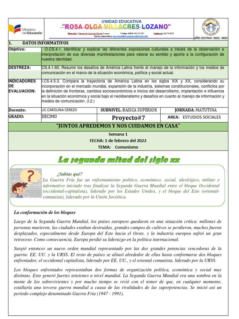 10mo. Proyecto 7 Semana 1 | PDF | Guerra Fría | Unión Soviética