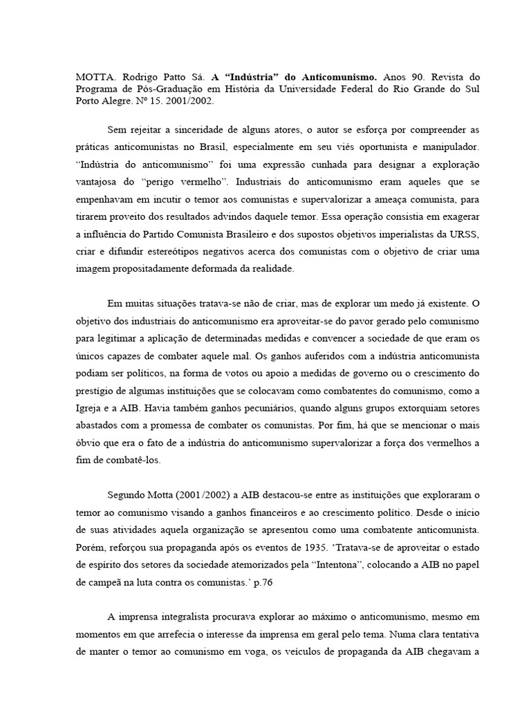 A Indústria Do Anticomunismo - Rodrigo Patto | PDF | Comunismo | Anticomunismo