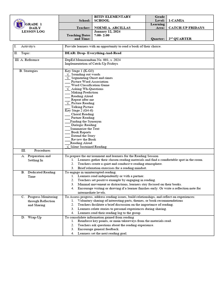 Catch Up Lesson Plan | PDF | Learning | Teachers