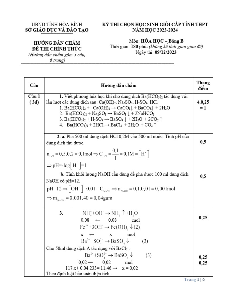 2023-2024 HSG 12 Hòa Bình Bảng B - File HDC | PDF
