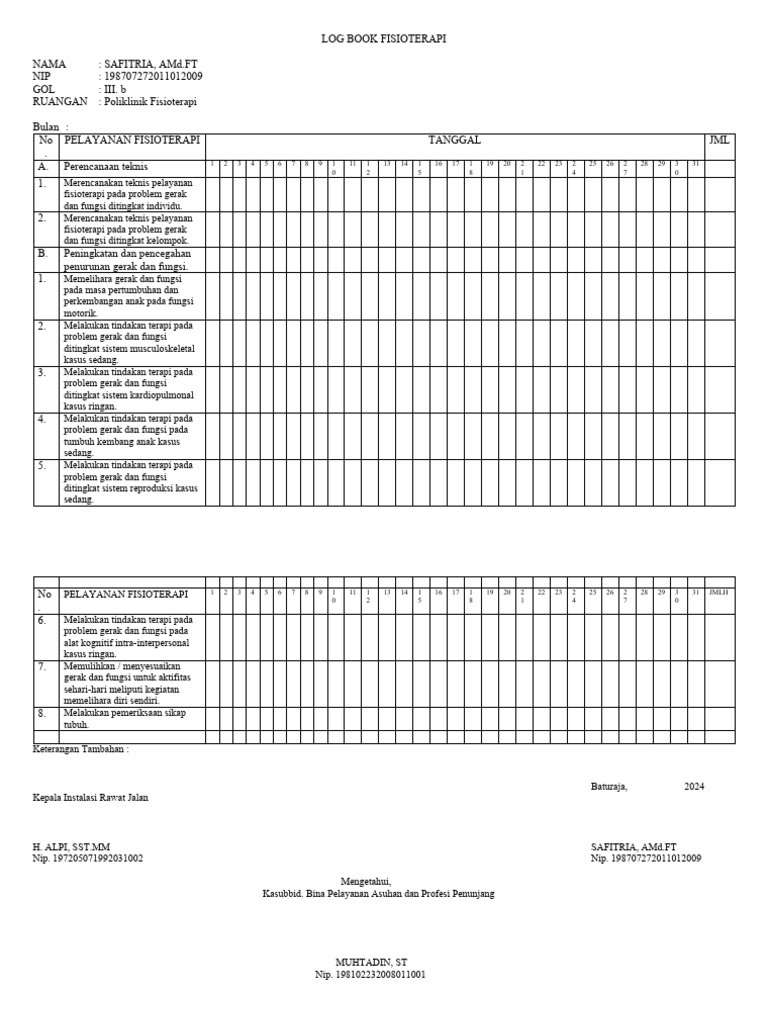 Log Book Fisioterapi Poliklinik | PDF