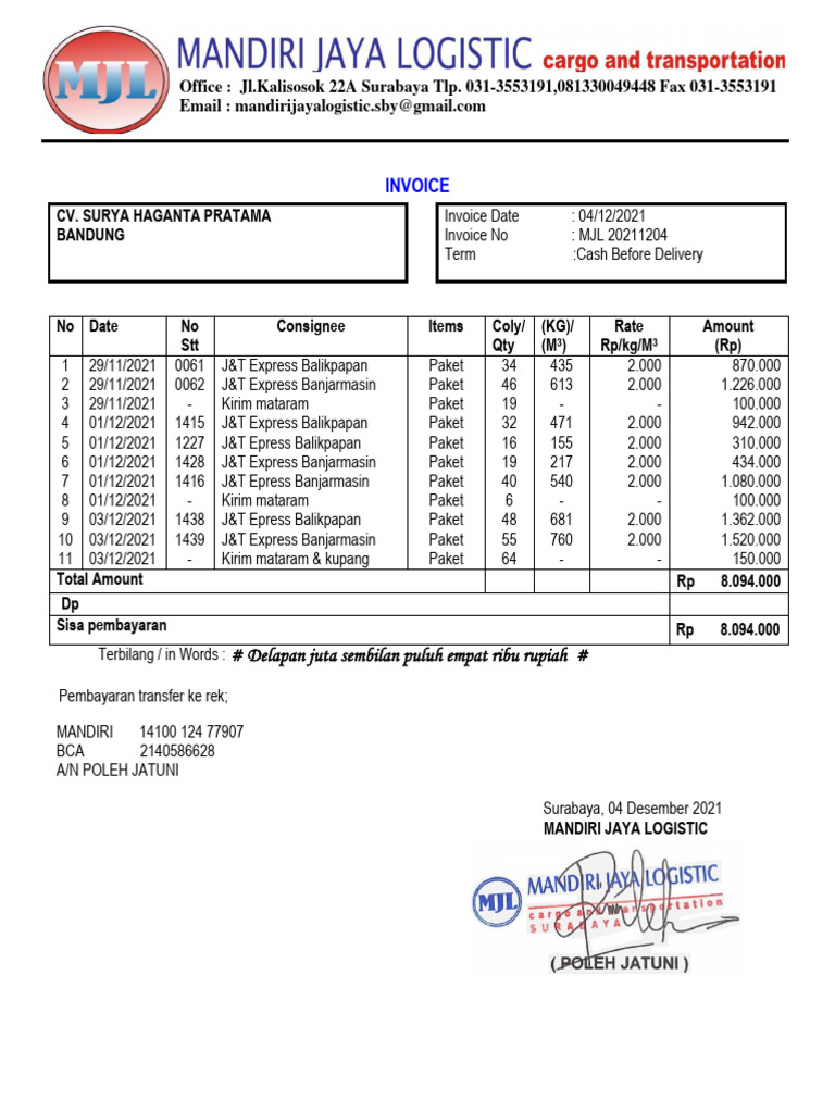 Invoice J&T Logistics 04 Des 2021 | PDF