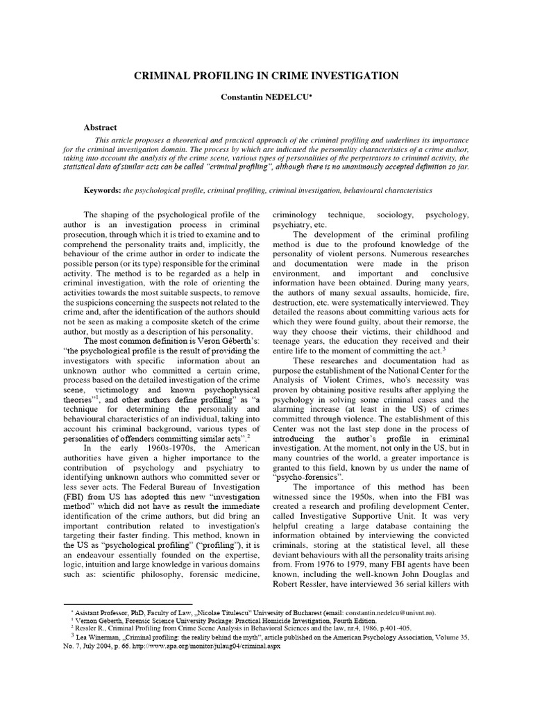 Criminal Profiling in Investigations | PDF | Offender Profiling | Crime Scene