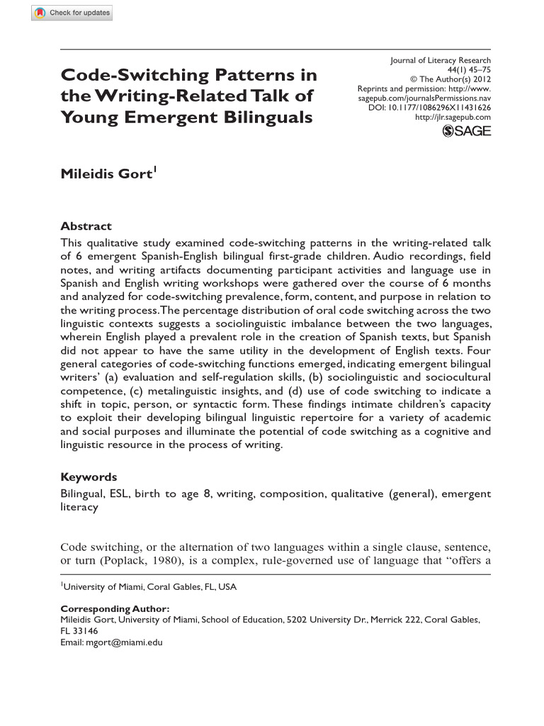 Gort 2012 Code Switching Patterns in The Writing Related Talk of Young ...