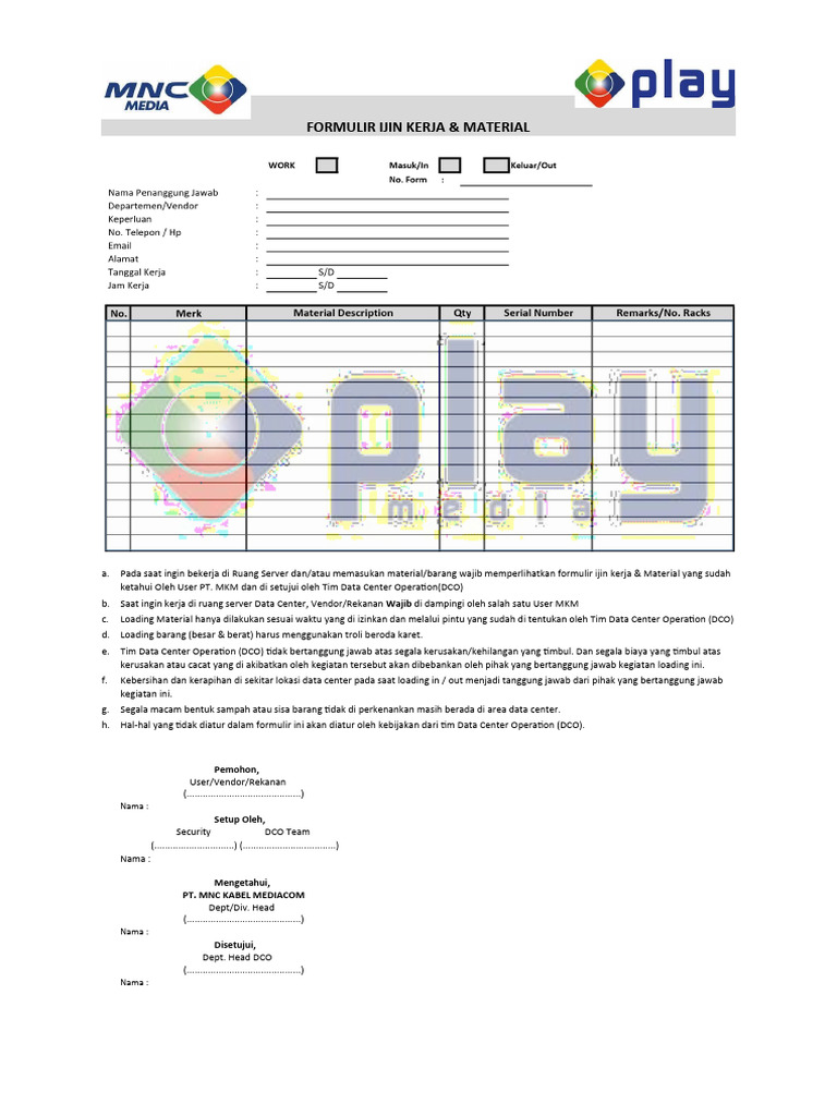 FORM IJIN KERJA & MATERIAL | PDF