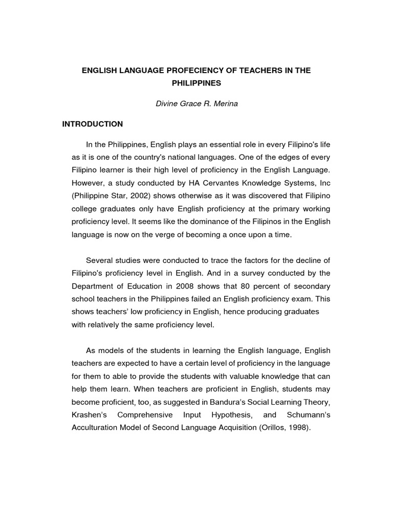English Language Profeciency of Teachers in The Philippines | PDF | Communication | Behavior ...