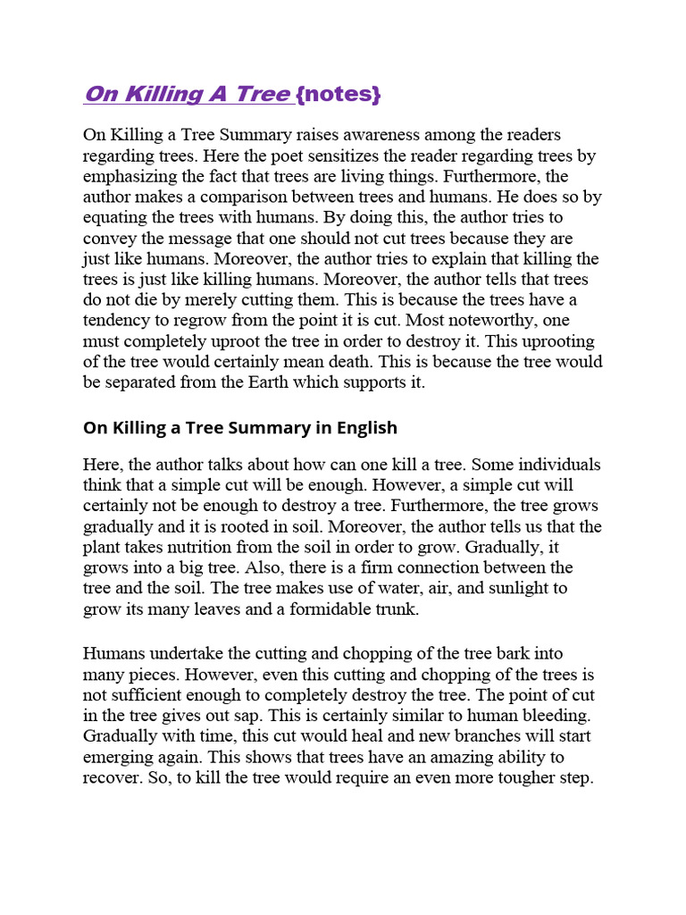 On Killing A Tree (Notes) | PDF | Trees | Root