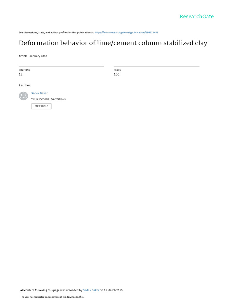 Deformation Behaviour of LimeCement Column Stabilized Clay | PDF