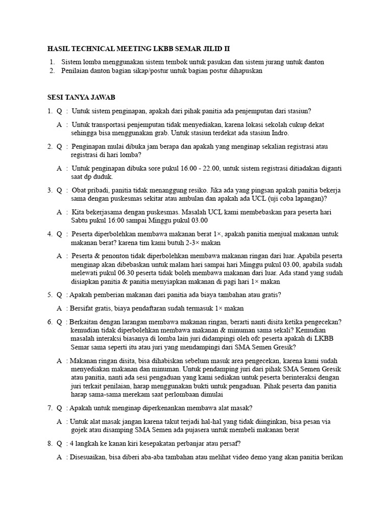 HASIL TECHNICAL MEETING LKBB SEMAR JILID II | PDF