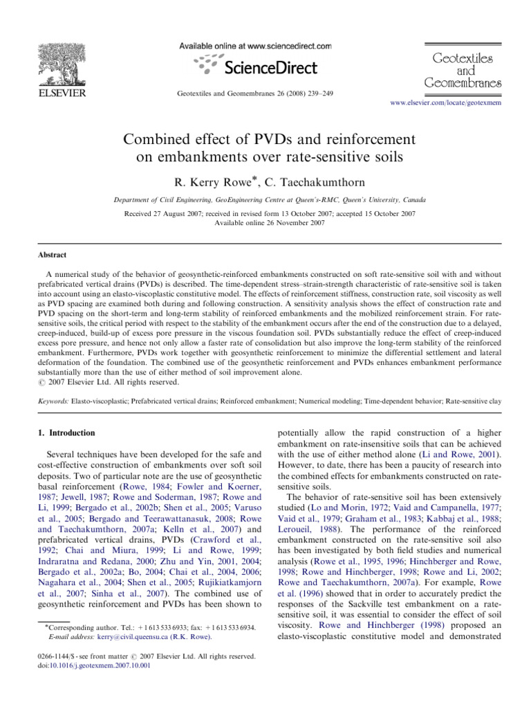 Combined Effect of PVDs and Reinforcement On Embankments Over Rate-Sensitive Soils | PDF ...