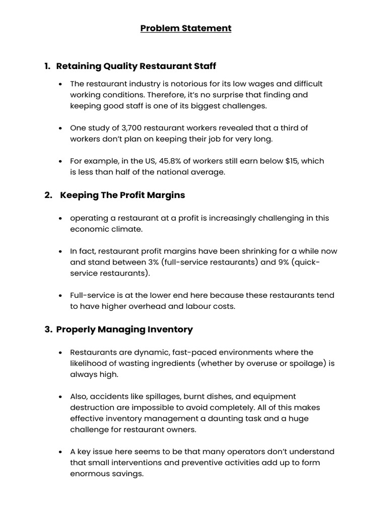 Problem Statement AC | PDF | Restaurants | Reputation