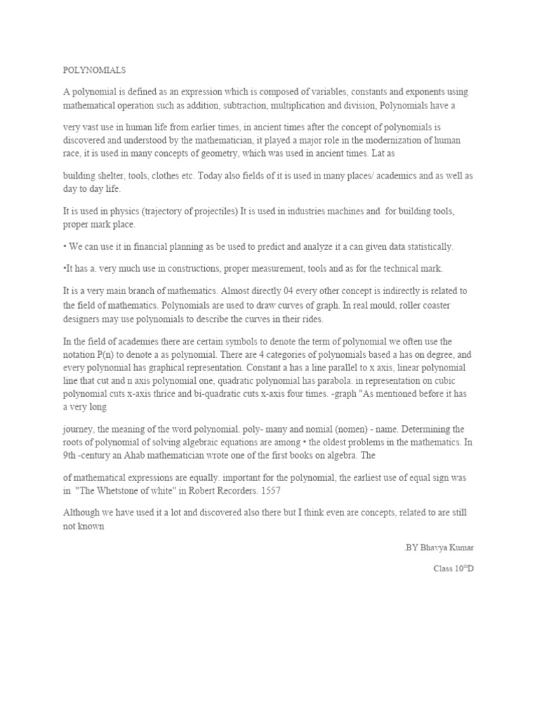 POLYNOMIALS | PDF | Polynomial | Mathematics