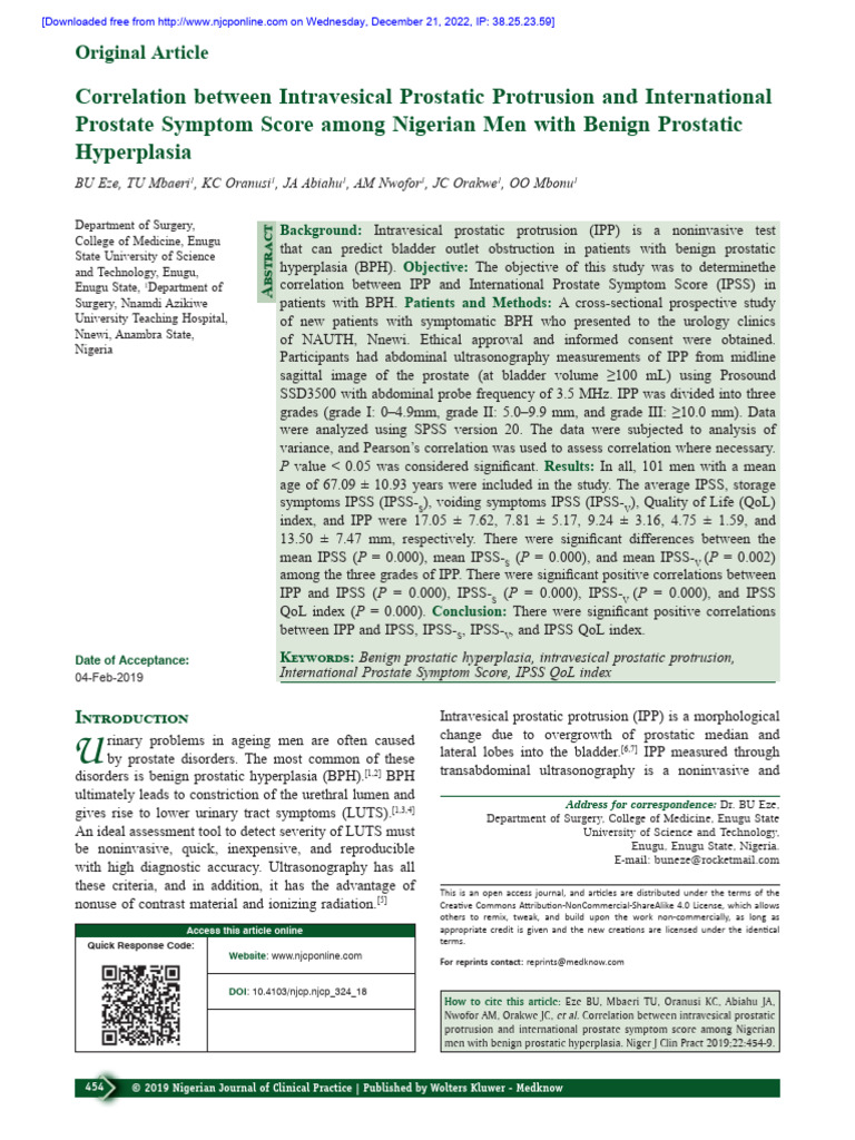 IPP and IPSS Correlation in BPH Patients | PDF | Clinical Medicine ...