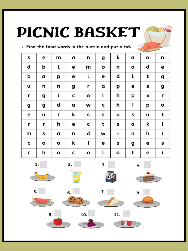 Light Green Minimalist Primary Food Puzzle Worksheet | PDF