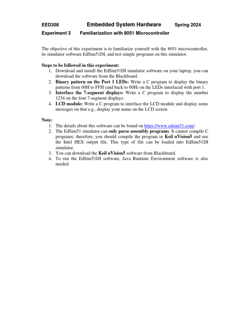 Experiment 3 - Familiarization With Basic Features of 8051 Microcontroller Using EdSim51DI ...
