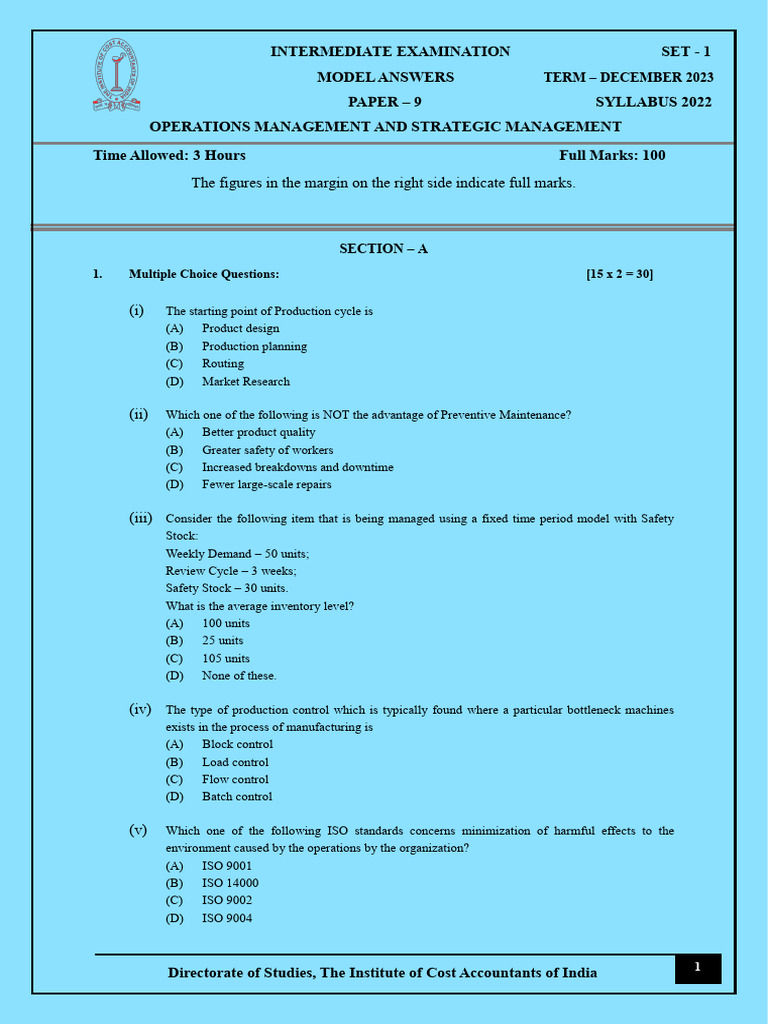 Paper9 Syl22 Dec23 Set1 Sol | PDF | Cloud Computing | Strategic Management