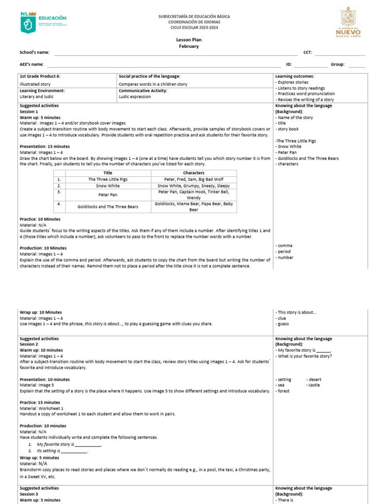 1st Grade Lesson Plan Product 6 February | PDF | Snow White | Peter Pan