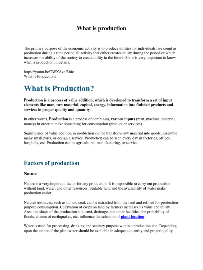What Is Production | PDF | Mass Production | Labour Economics