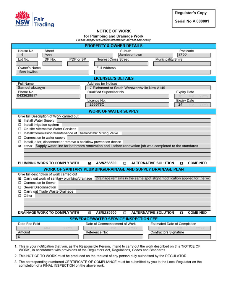 Plumbing and Drainage Work Notice | PDF | Sanitary Sewer | Plumbing