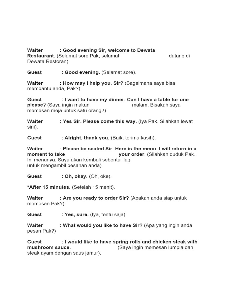 Waiter-Customer Conversation Guide | PDF | Waiting Staff | Gastronomy