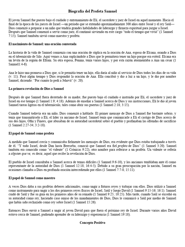 Biografía Del Profeta Samuel | PDF | Samuel | Libros de Samuel