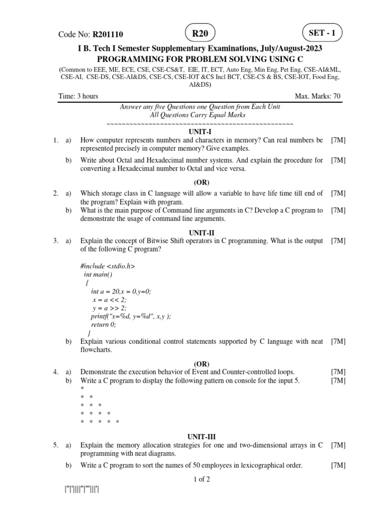 Programming For Problem Solving Using C July Aug 2023 Pdf Pointer Computer Programming