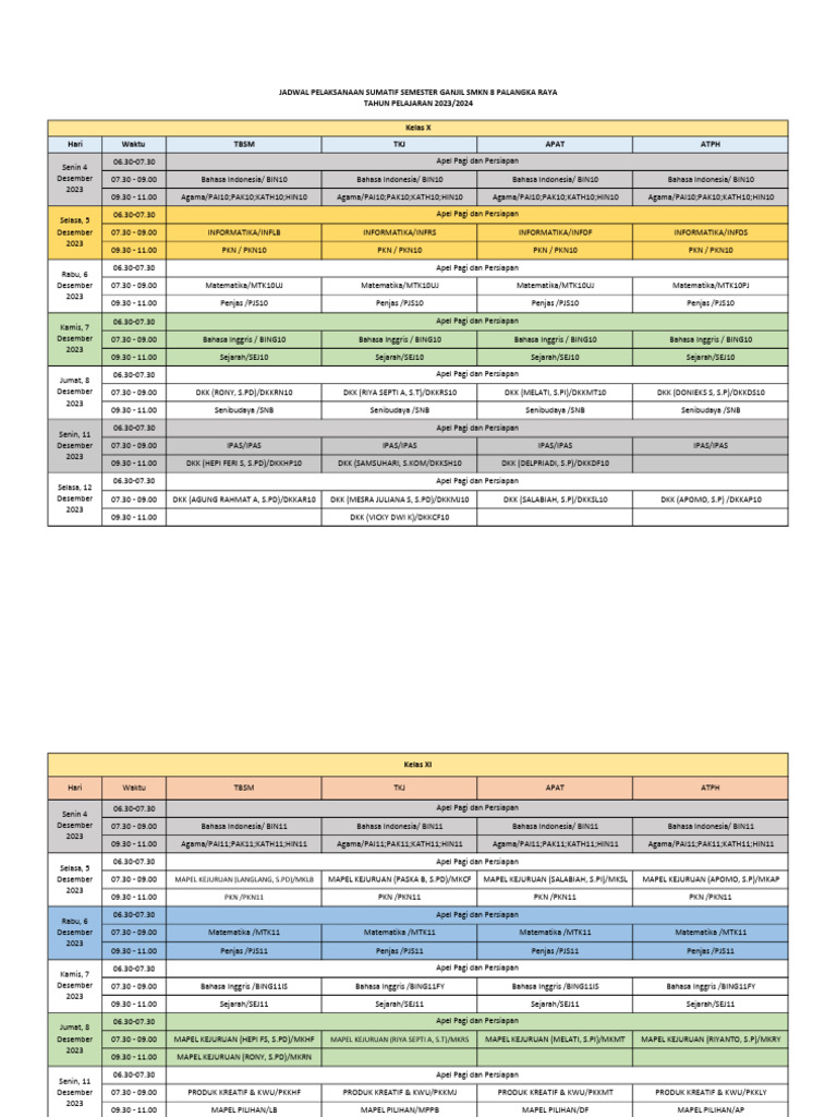 Jadwal Sumatif Akhir Semester | PDF