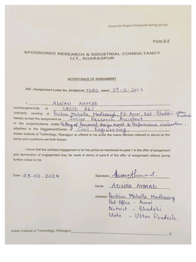 Acceptance of Assignment | PDF