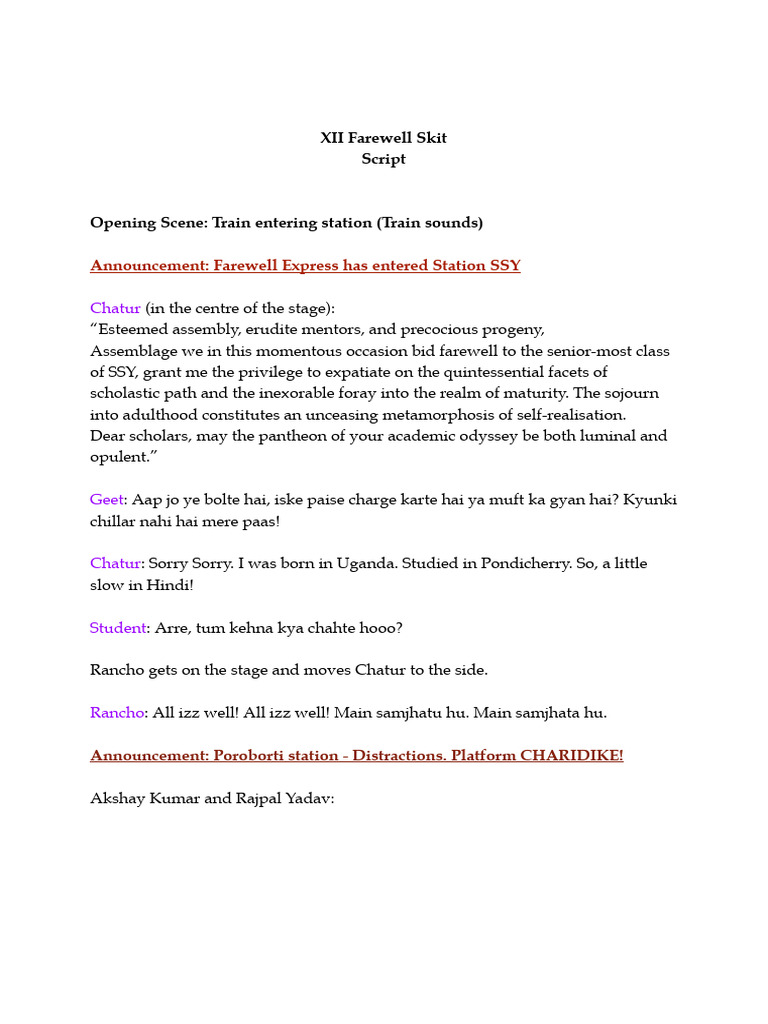 XII Farewell SKIT PDF | PDF