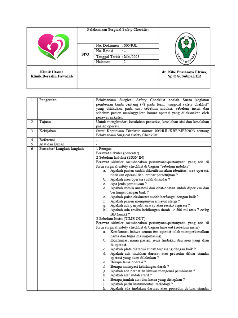Panduan Surgical Safety Checklist | PDF