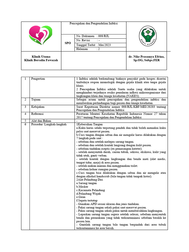 33 SPO Pencegahan Dan Pengendalian Infeksi | PDF