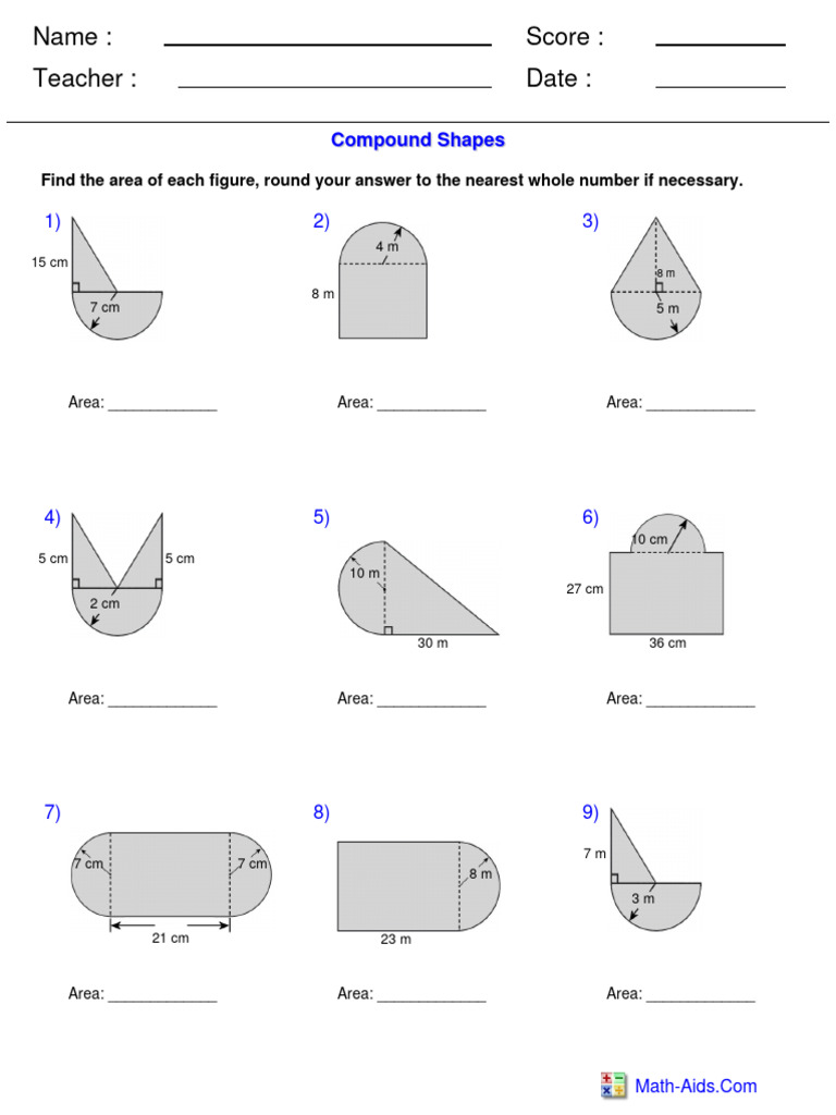 Practice Circle Compound Shape (Whole Number - 1) | PDF
