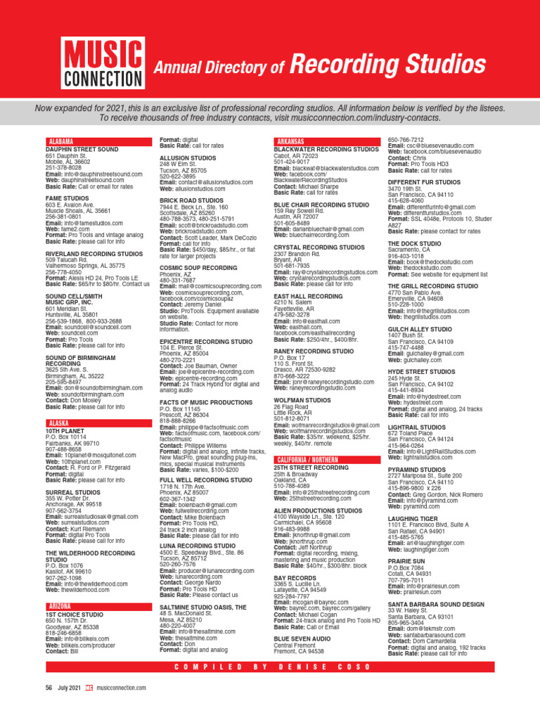 Recording Studio Directory | PDF | Audio Engineer | Sound Production