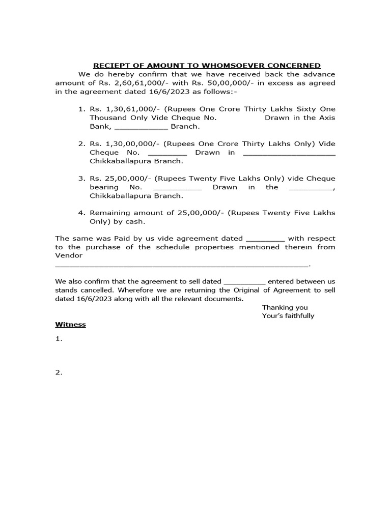 Receipt of Refund and Agreement Cancellation | PDF | Law